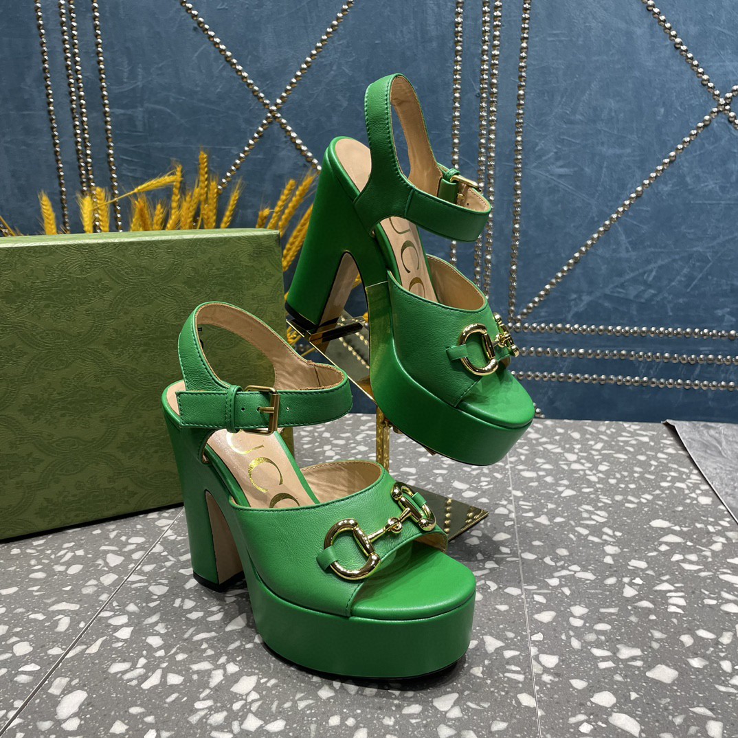 Gucci Platform Sandal With Horsebit Green For Women ‎ - MassToneUS