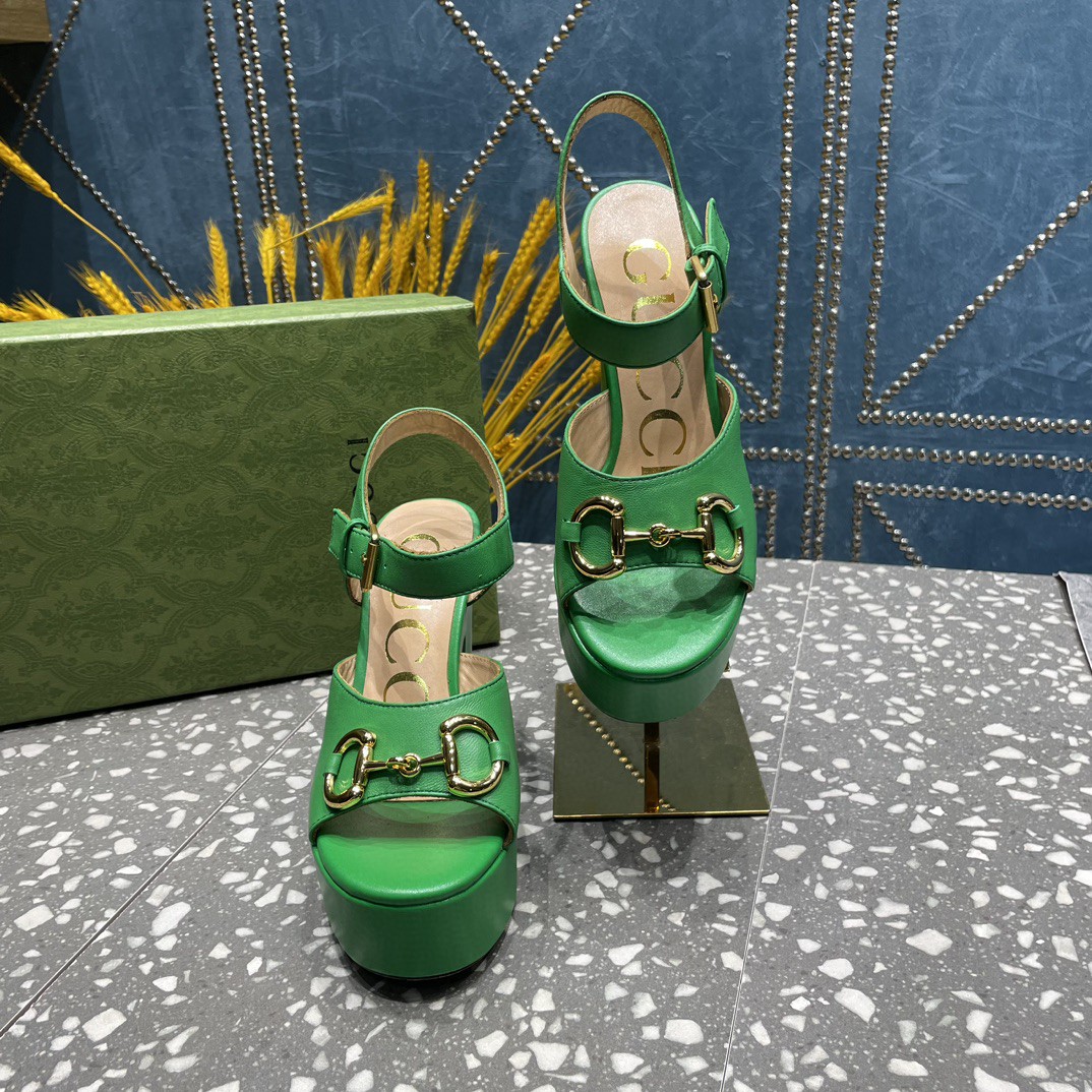 Gucci Platform Sandal With Horsebit Green For Women ‎ - MassToneUS
