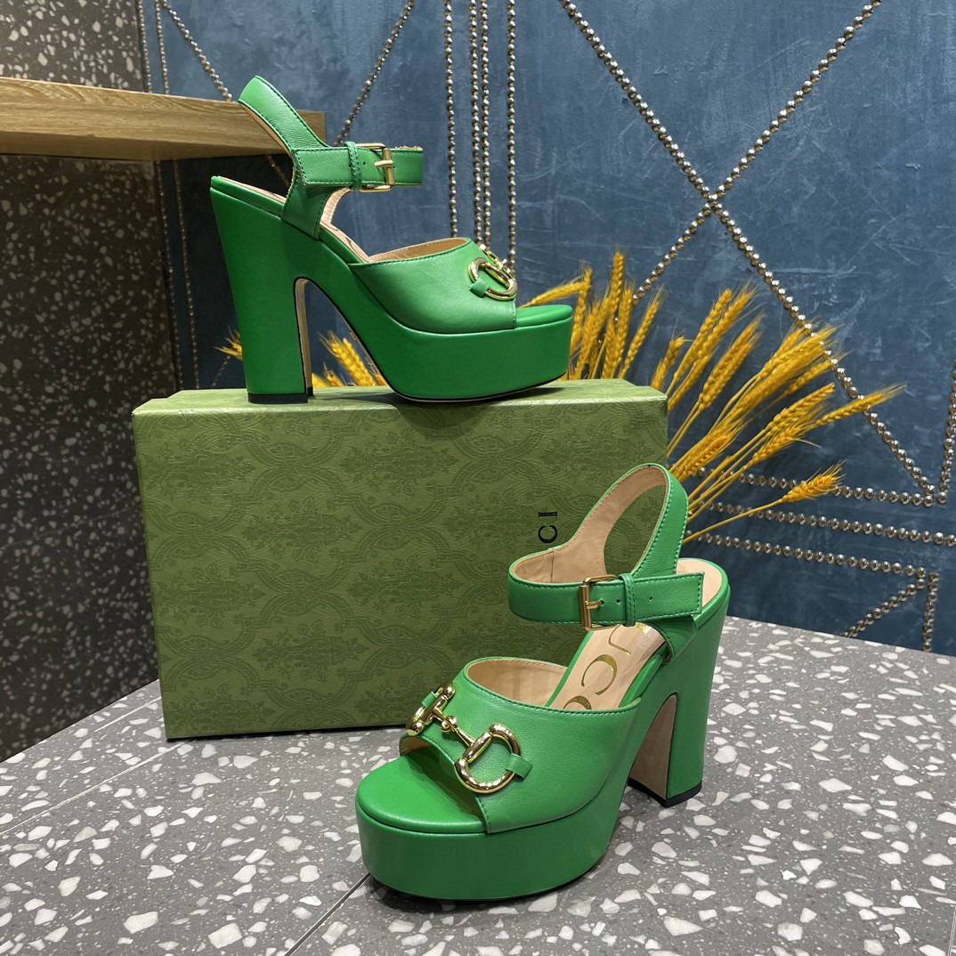Gucci Platform Sandal With Horsebit Green For Women ‎ - MassToneUS