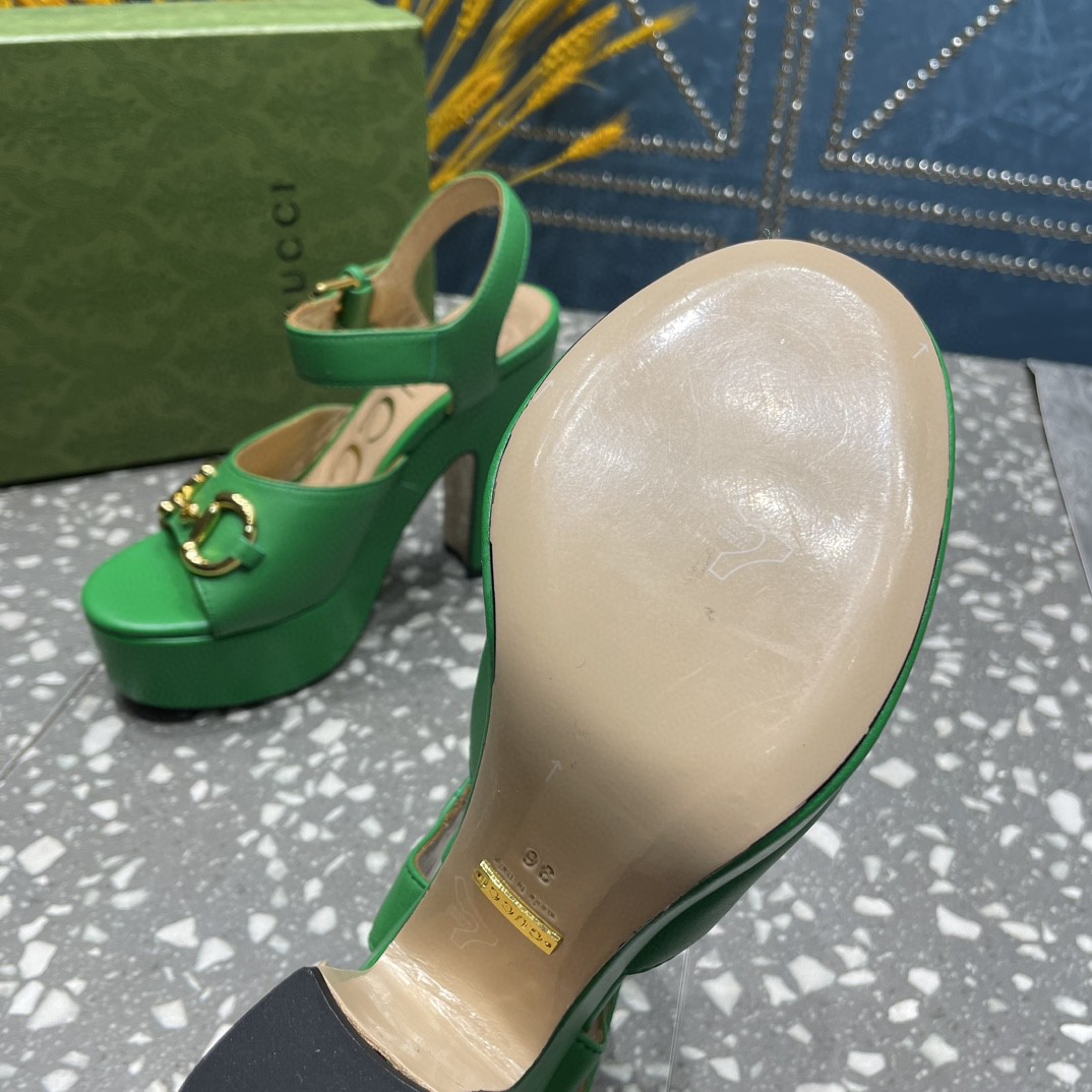 Gucci Platform Sandal With Horsebit Green For Women ‎ - MassToneUS