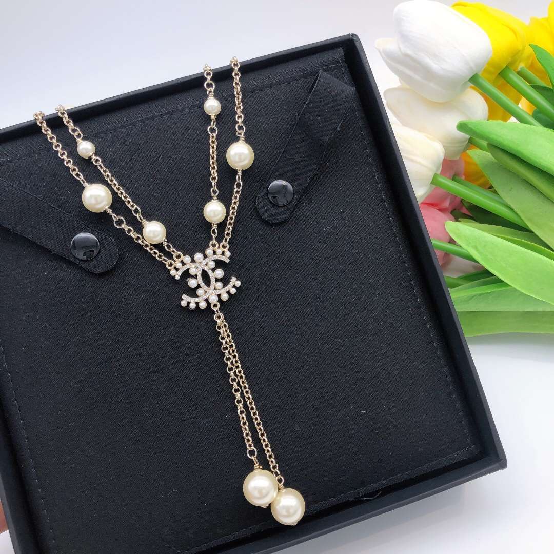 Chanel Pearl Double C Rice Beads Large And Small Necklace Gold For ...