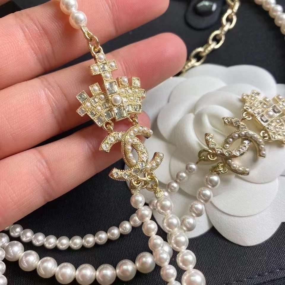 Chanel Double Pearl Crown Necklace White For Women - MassToneUS