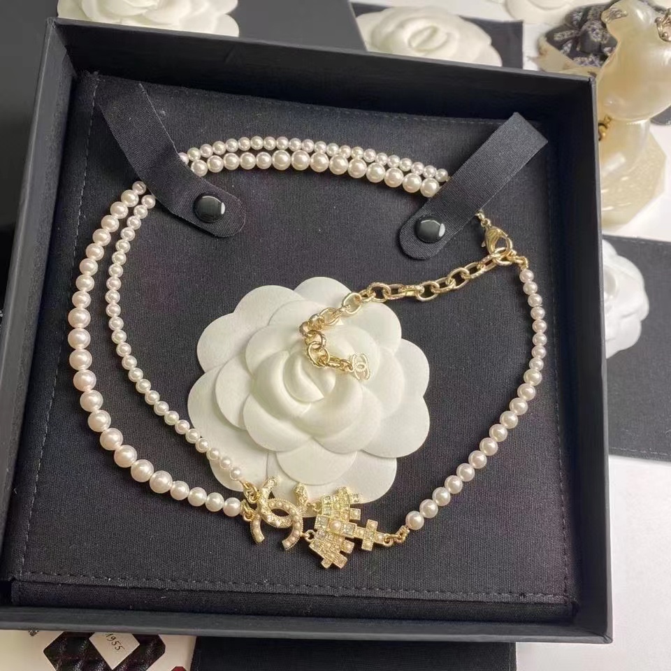 Chanel Double Pearl Crown Necklace White For Women - MassToneUS
