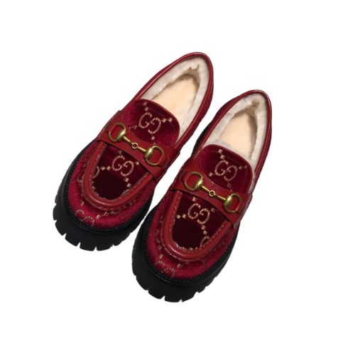 Gucci Lug Sole Horsebit Accent Loafers Red For Women - MassToneUS