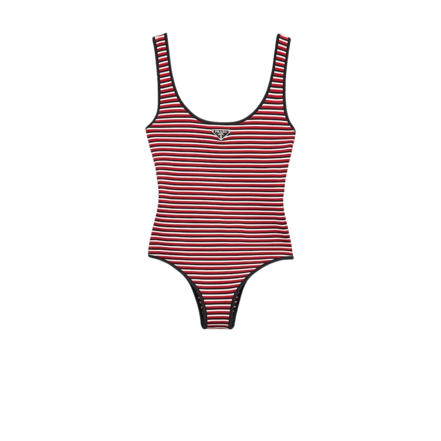 Prada Striped Interlock Jersey One-Piece Swimsuit Black/Red For Women ...