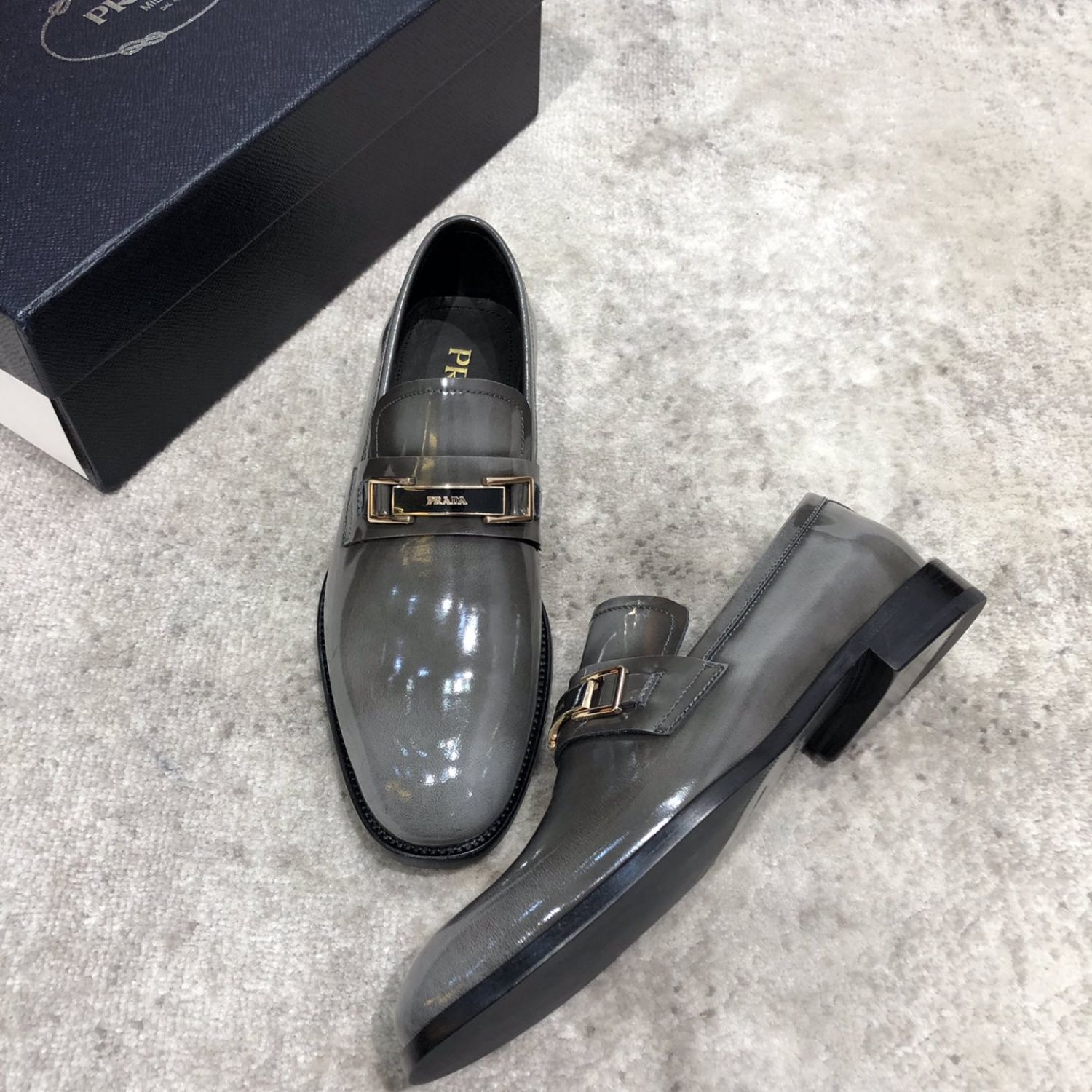 Prada Leather Loafer Grey For Men - MassToneUS
