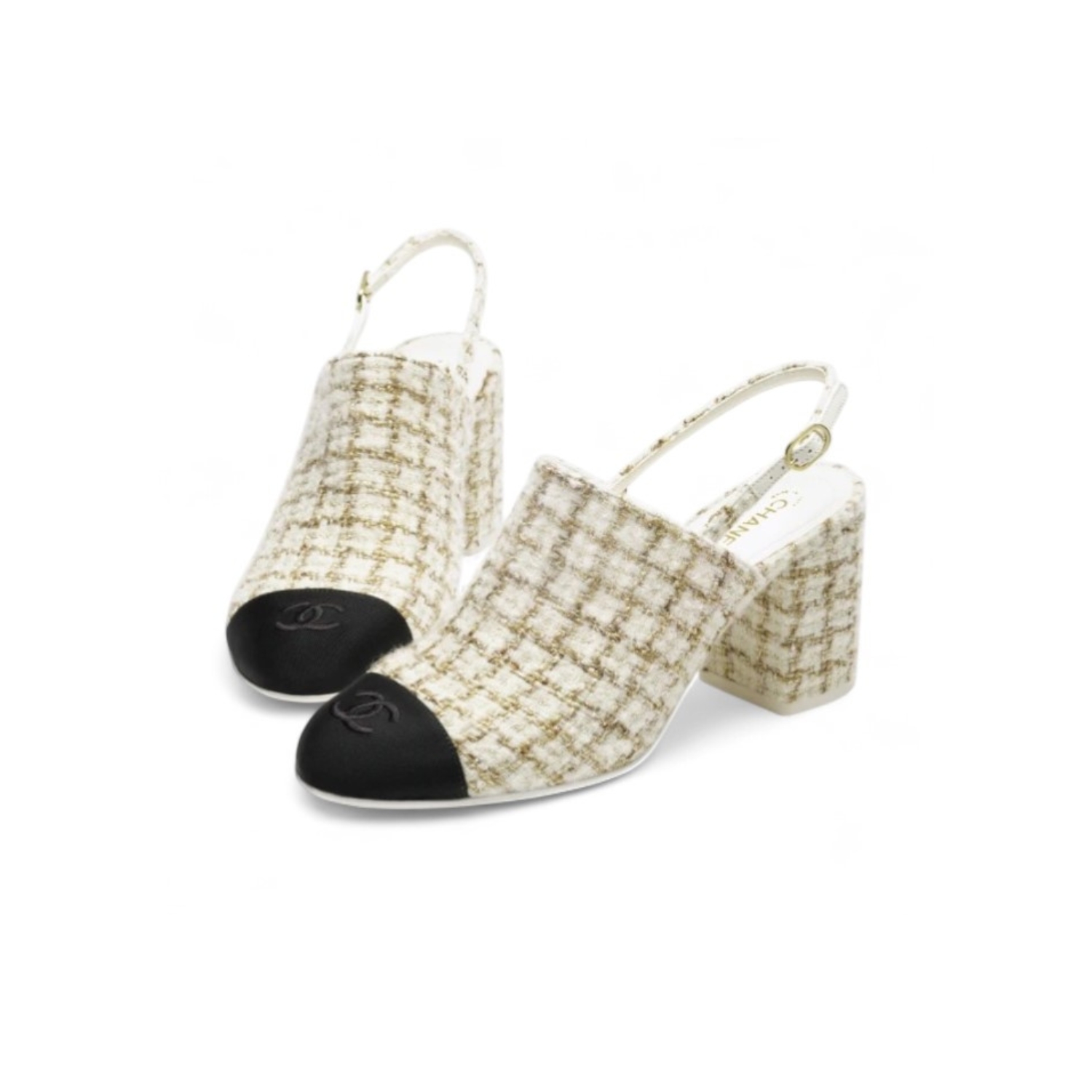 Chanel Tweed Slingbacks Beige/Gold For Women G46865-B22422-U4537 ...