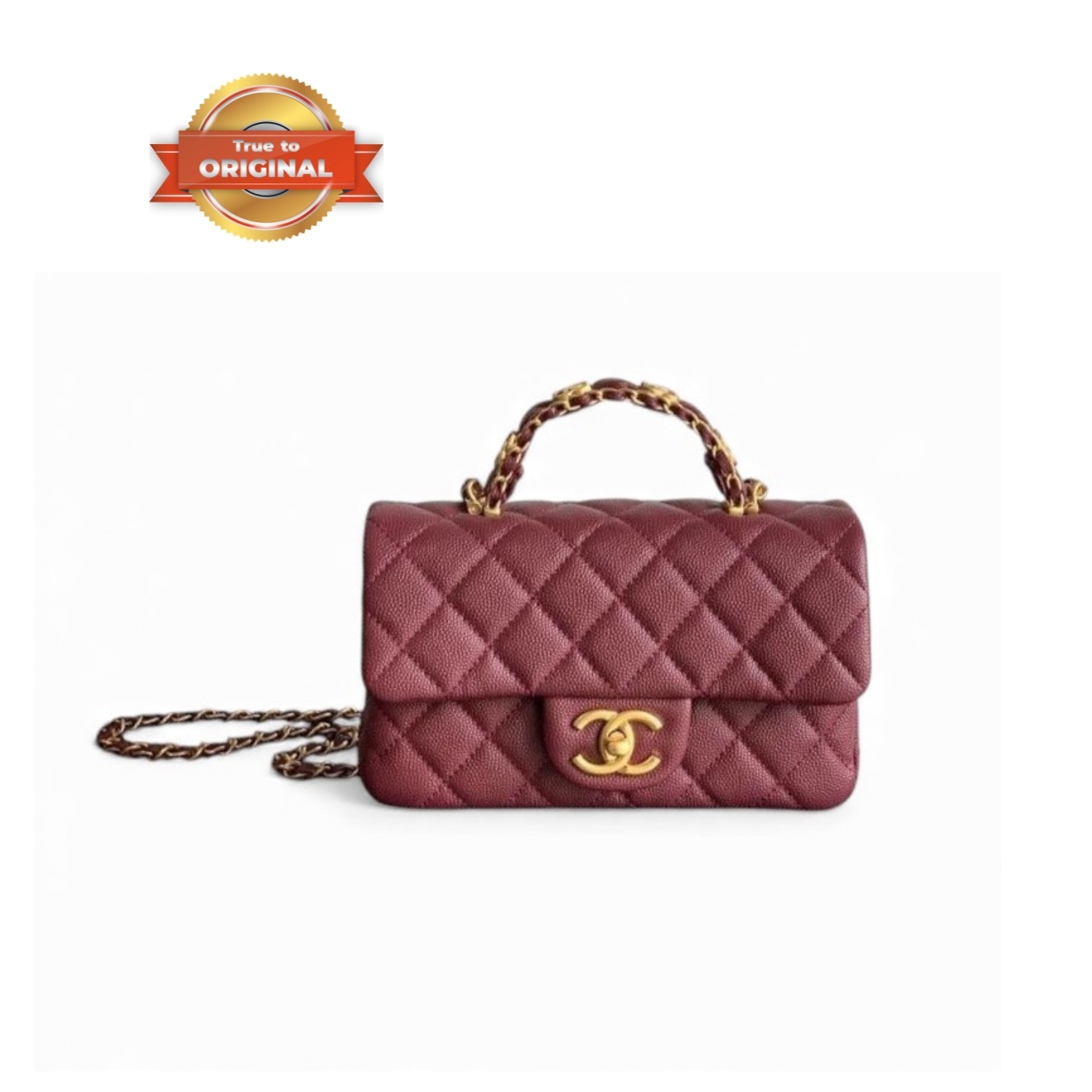 Chanel Flap Bag Top Handle Bag 7.7in/ 19.5cm Burgundy Gold Hardware For ...