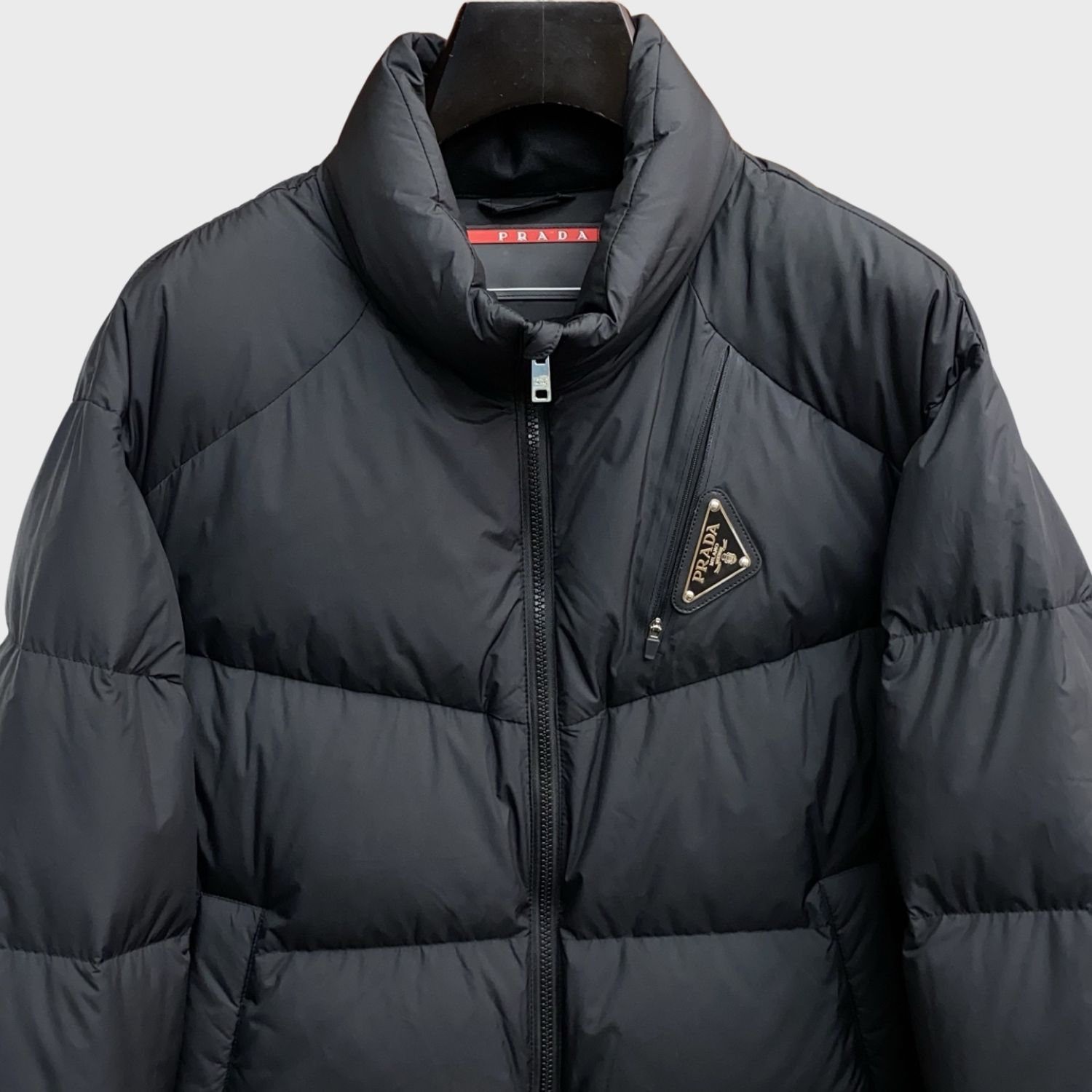 Prada Iconic Triangle Logo Padded Jacket Black For Men - MassToneUS