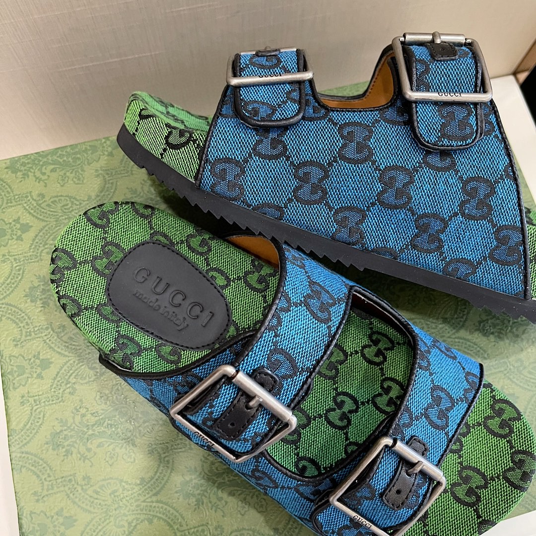 Gucci Men's Slide Sandal With Straps Blue And Green For Men 658020 ...