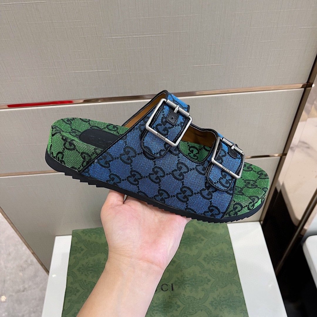 Gucci Men's Slide Sandal With Straps Blue And Green For Men 658020 ...