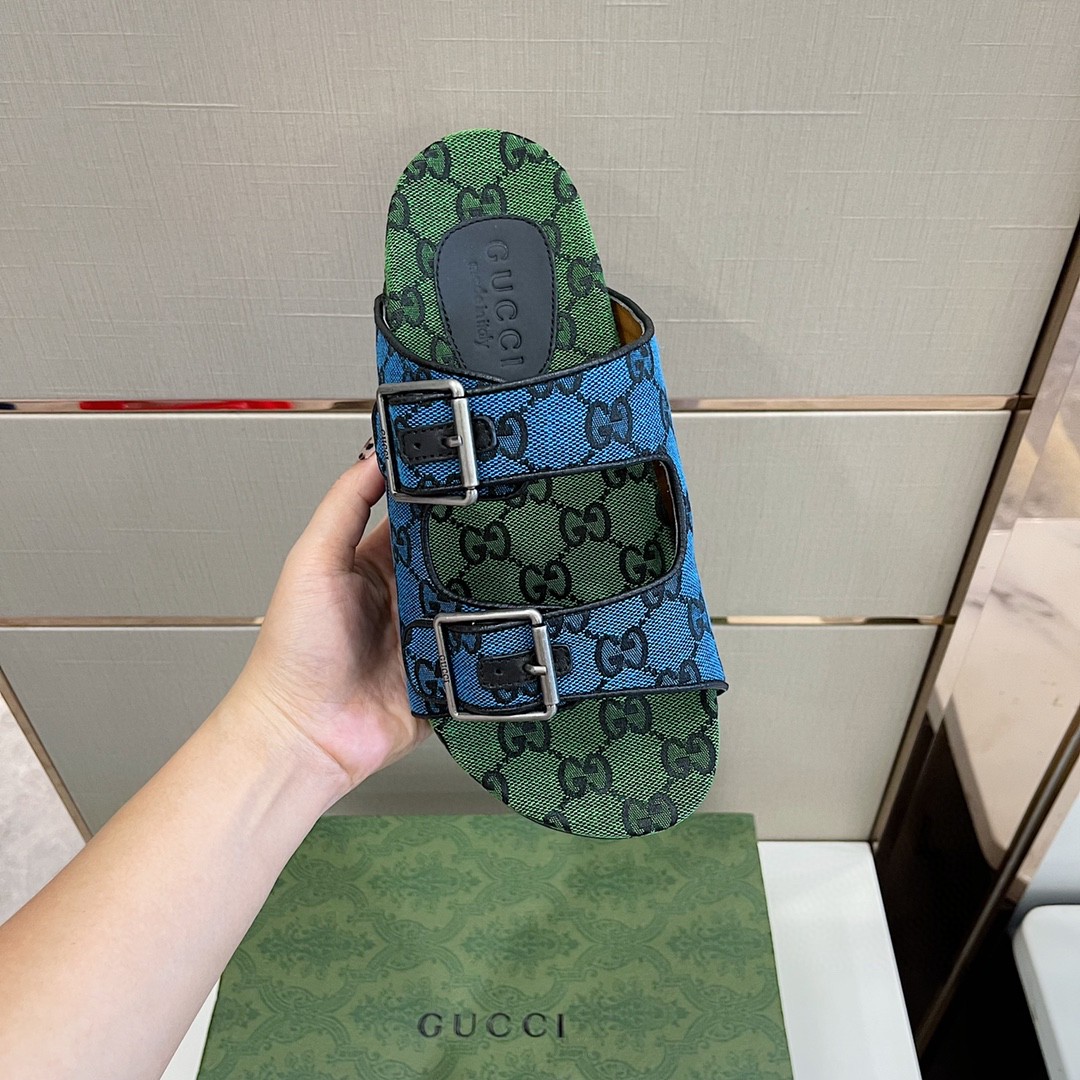Gucci Men's Slide Sandal With Straps Blue And Green For Men 658020 ...