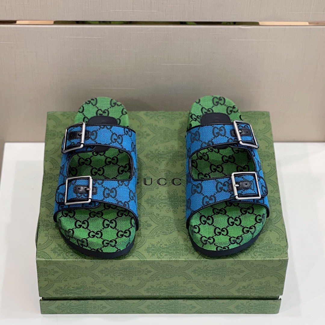 Gucci Men's Slide Sandal With Straps Blue And Green For Men 658020 ...